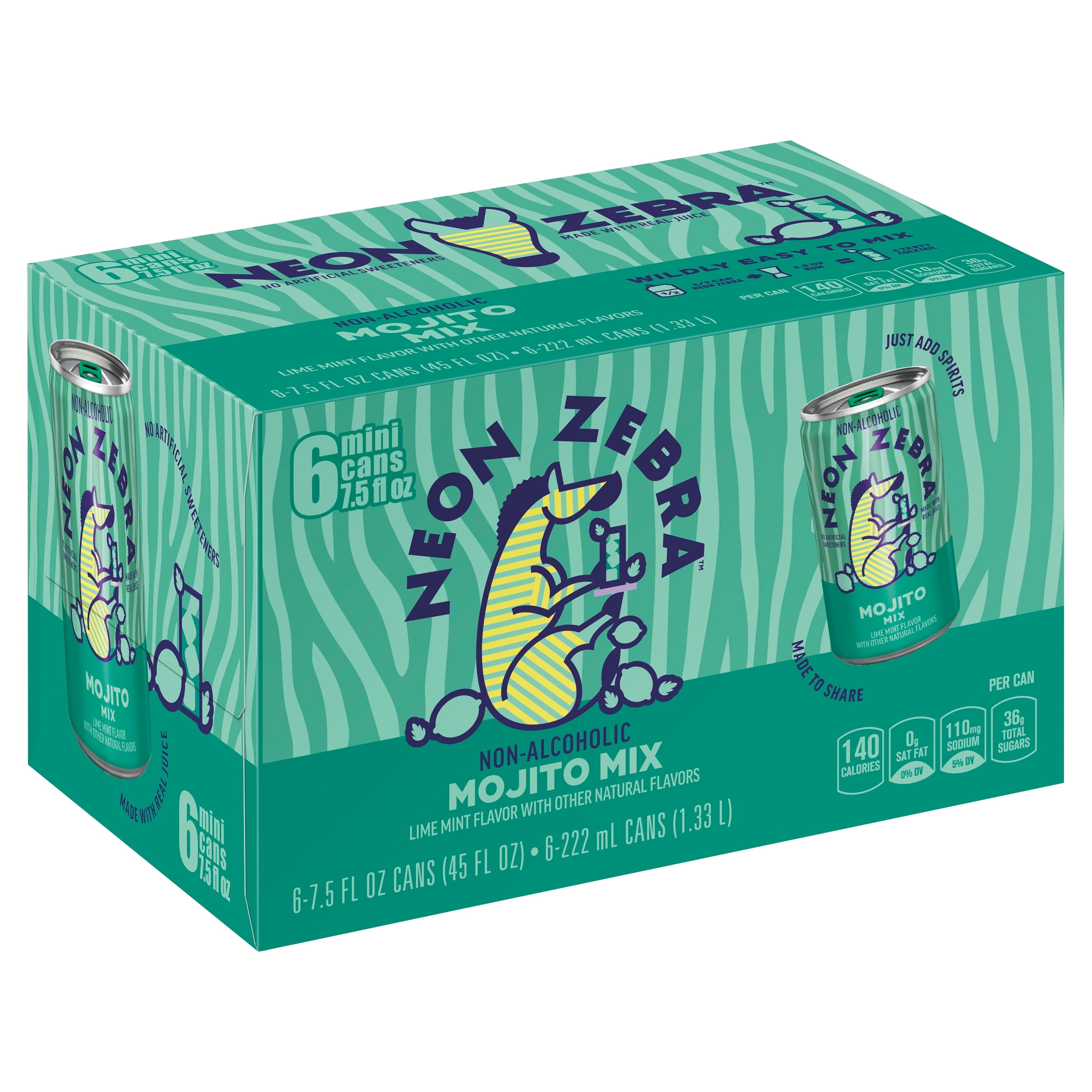 Neon Zebra Mojito Mix, Cocktail Mixers, No Artificial Sweeteners, 5% ...