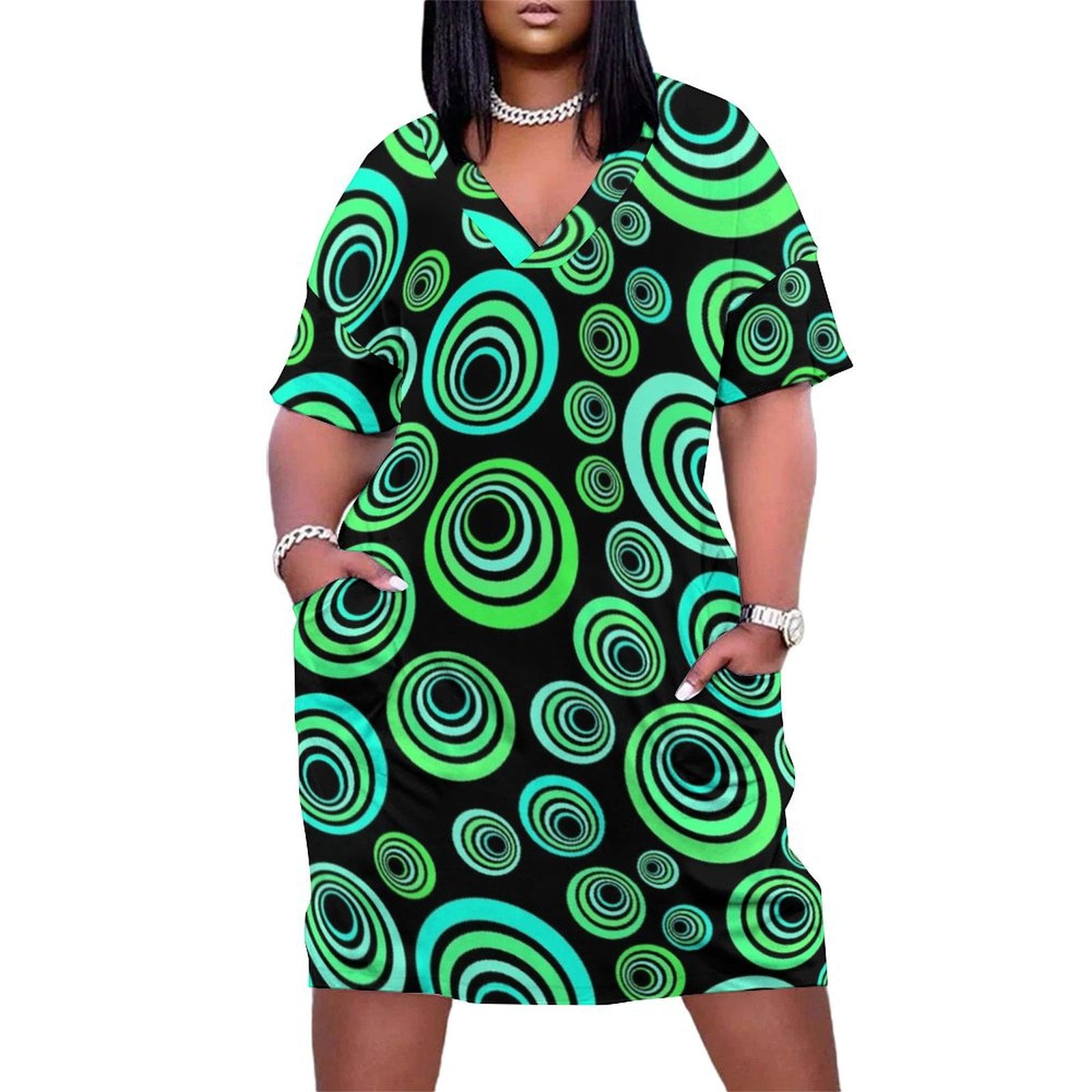 Neon blue and green Loose Pocket Dress Elegant gown long dress women summer ladies dresses for ...