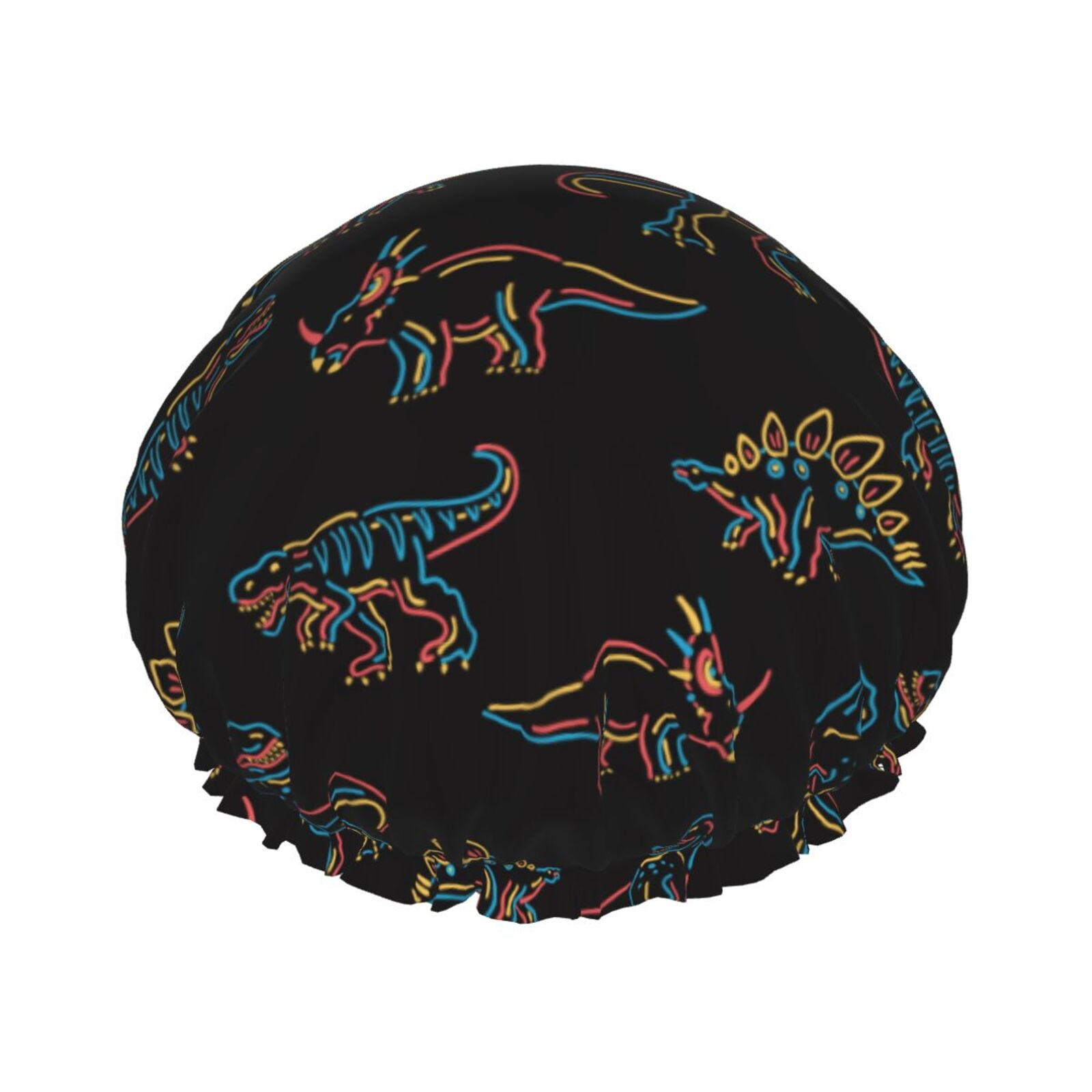 Neon dinosaur Shower Cap, Reusable Bath Hair Hat for all Hair Lengths ...