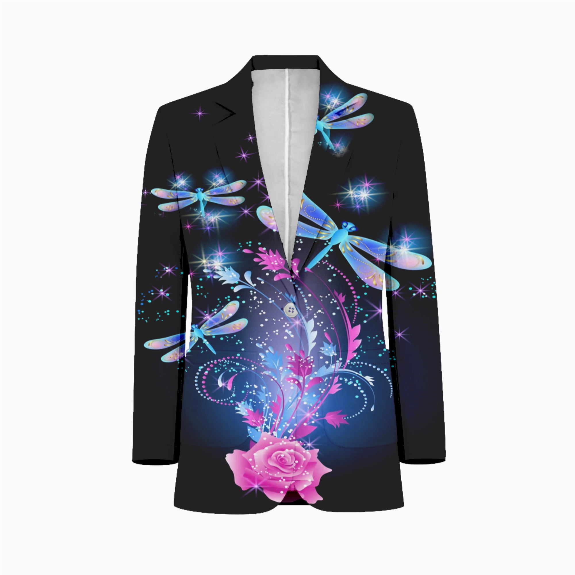 Neon dragonfly with golden ornament and rose with shiny smoke and stars ...