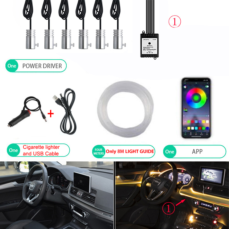 Neon led car interior ambient light 4/5/6 in 1 fiber optic el wire app ...