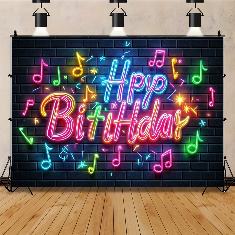 Neon music themed happy birthday sign for neon party background,70.8*90 ...