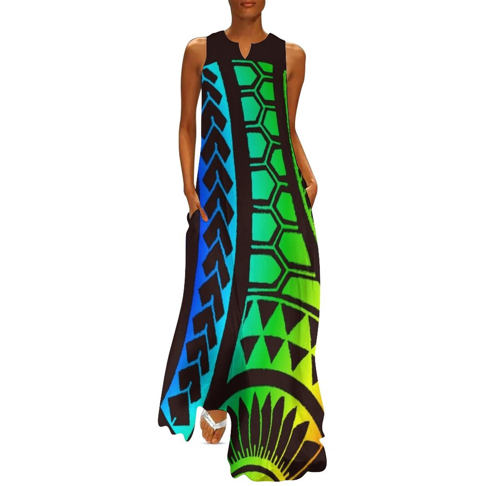 Neon polynesian samoan tribal Long Dress elegant guest wedding dress ...