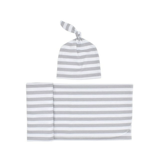 Neonatal Cotton Striped Scarf Fetal Cap 2-piece Set-border Newborn ...