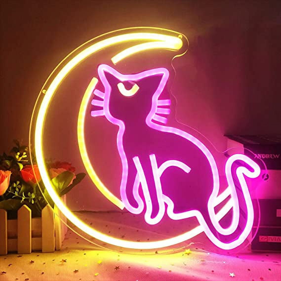Neonium Anime Moon Neon Sign Cartoon Magic Cat Moon Light Game Room ...