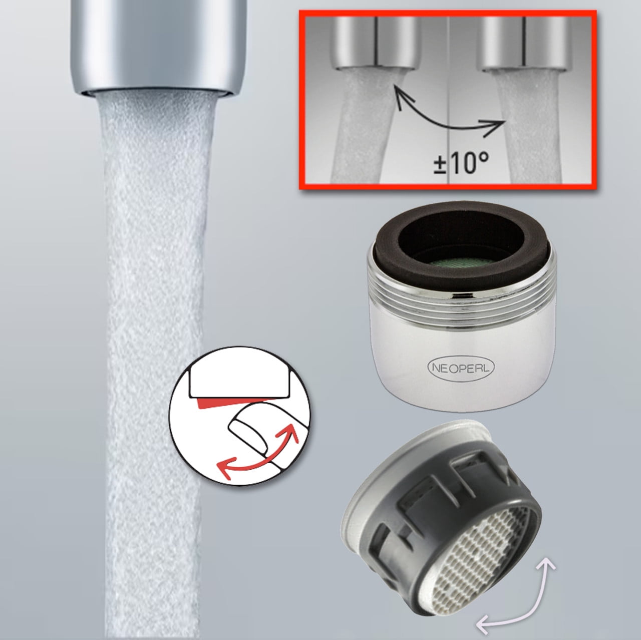 Neoperl Adjustable Angle Swivel Tip Bottom Aerator 1.5 GPM WaterSense ...