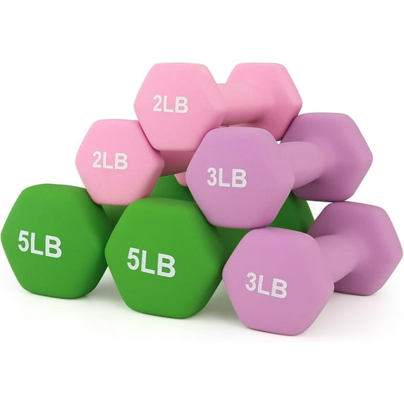 Neoprene Coated Dumbbell Hand Weights Set of 6 – Hex Dumbbells for Home ...