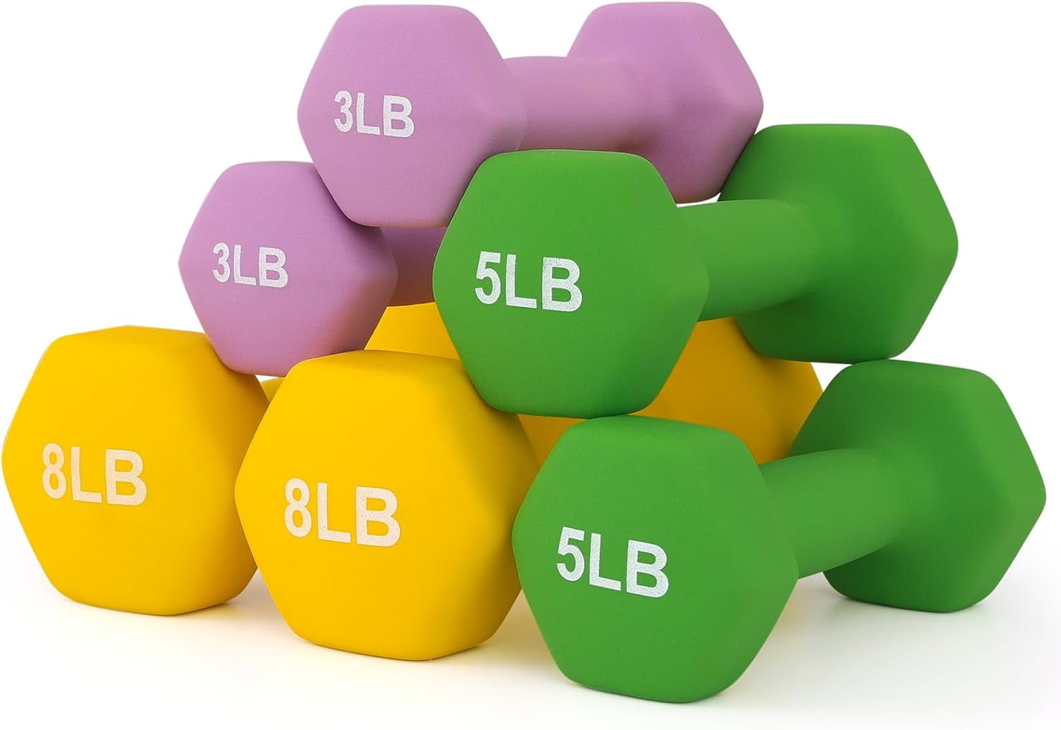 Neoprene Coated Dumbbell Hand Weights Set of 6 – Hex Dumbbells for Home ...