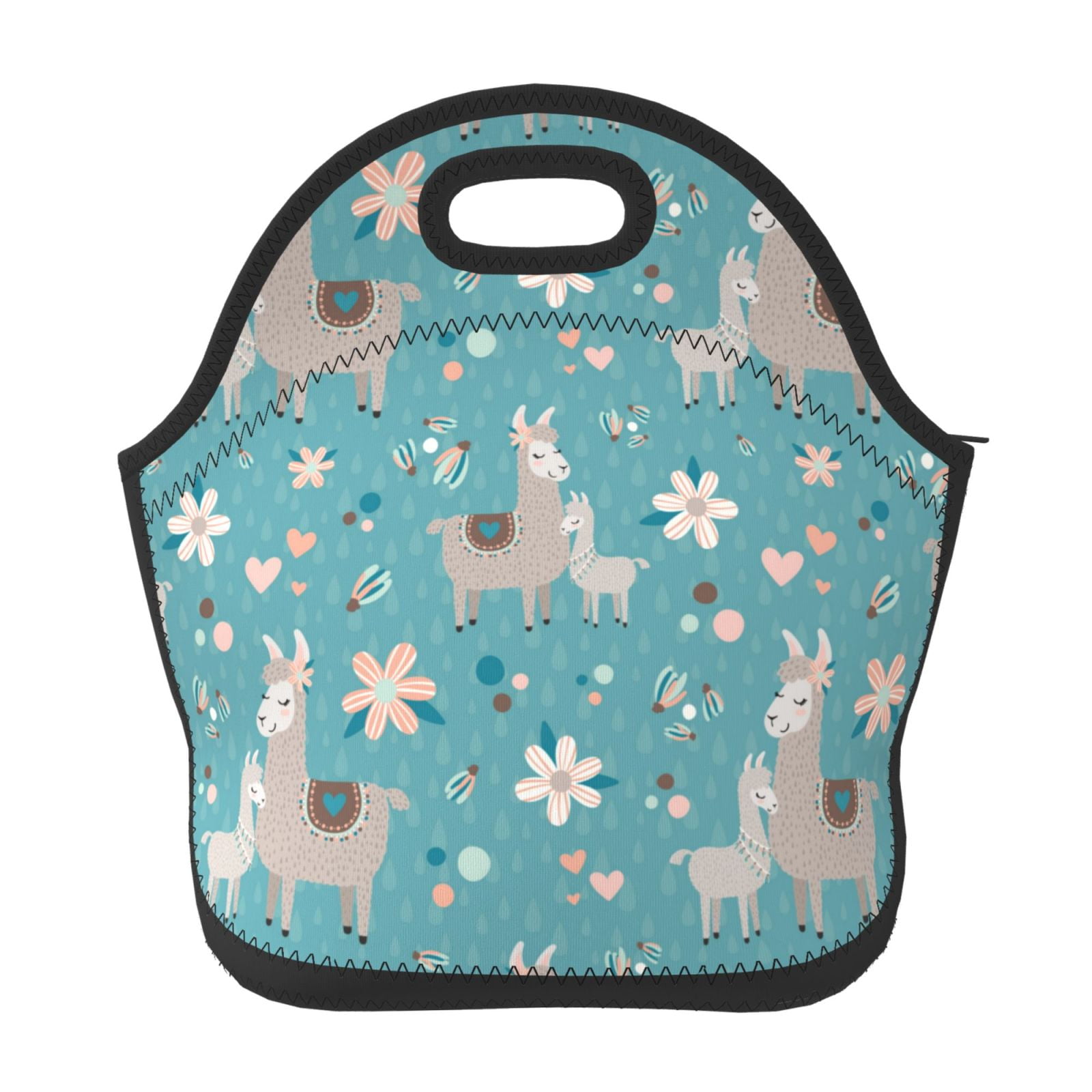 Neoprene Insulated Lunch Bags for Men Women - Cute Floral Alpaca Water ...