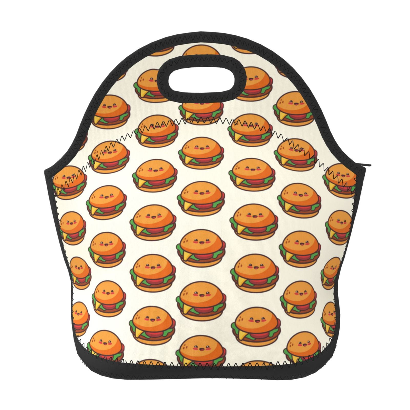 Neoprene Insulated Lunch Bags for Men Women - Cute Hamburger Expression ...