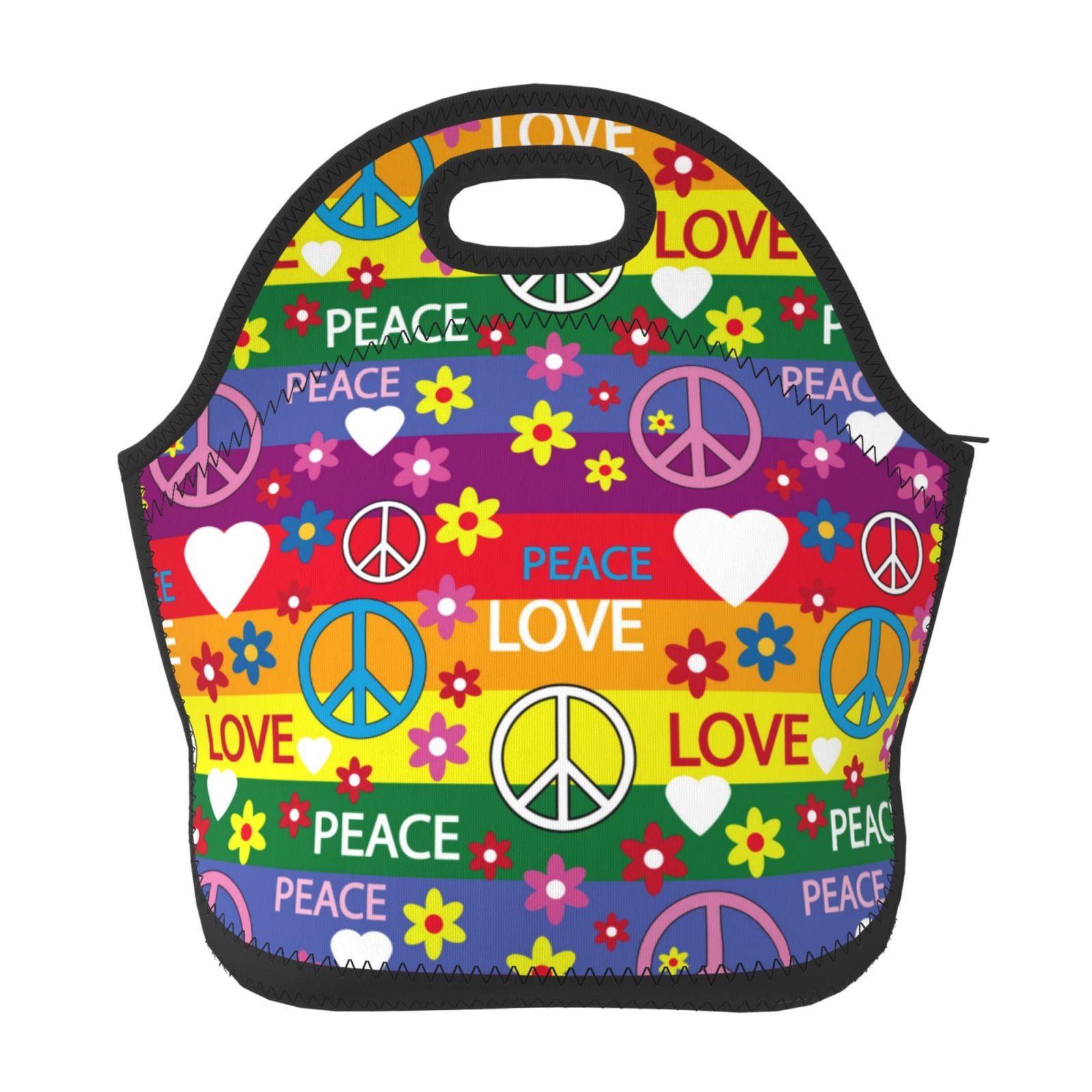 Neoprene Insulated Lunch Bags for Men Women - Rainbow peace sign cute ...