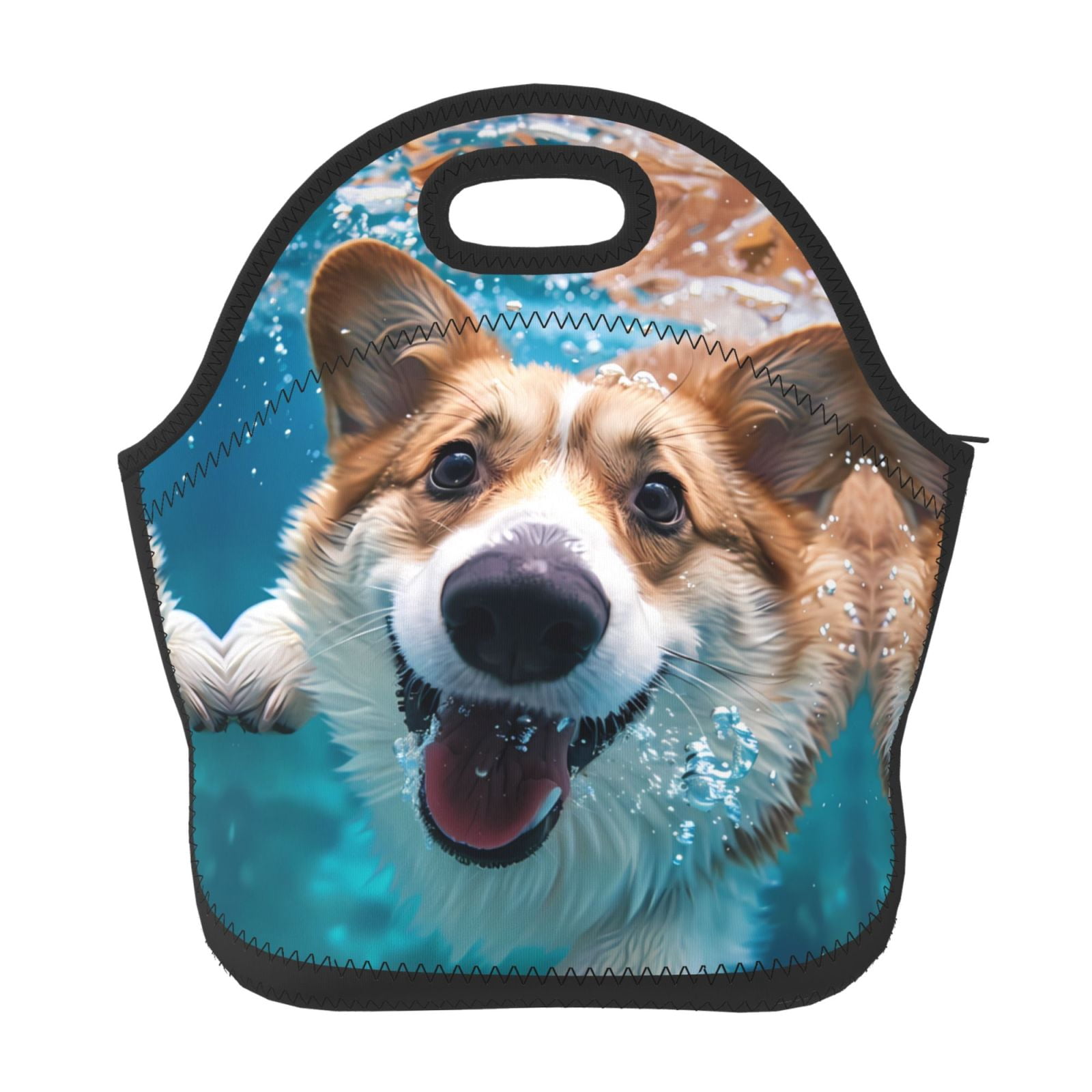 Neoprene Insulated Lunch Bags for Men Women - Sea Swimming Corgi Water ...