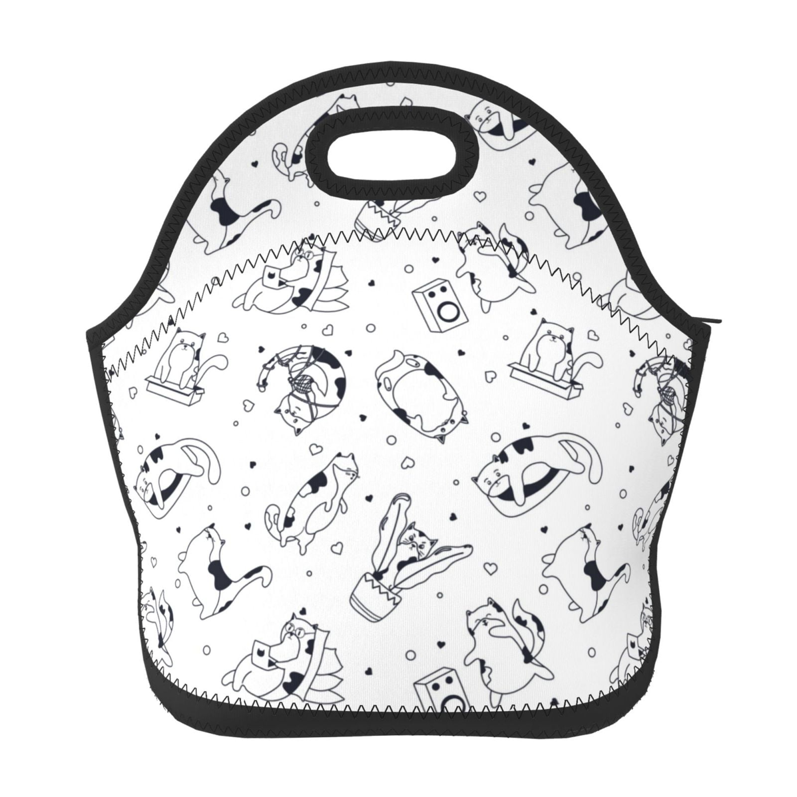 Neoprene Insulated Lunch Bags for Men Women - Sketch Line Cute Cat ...