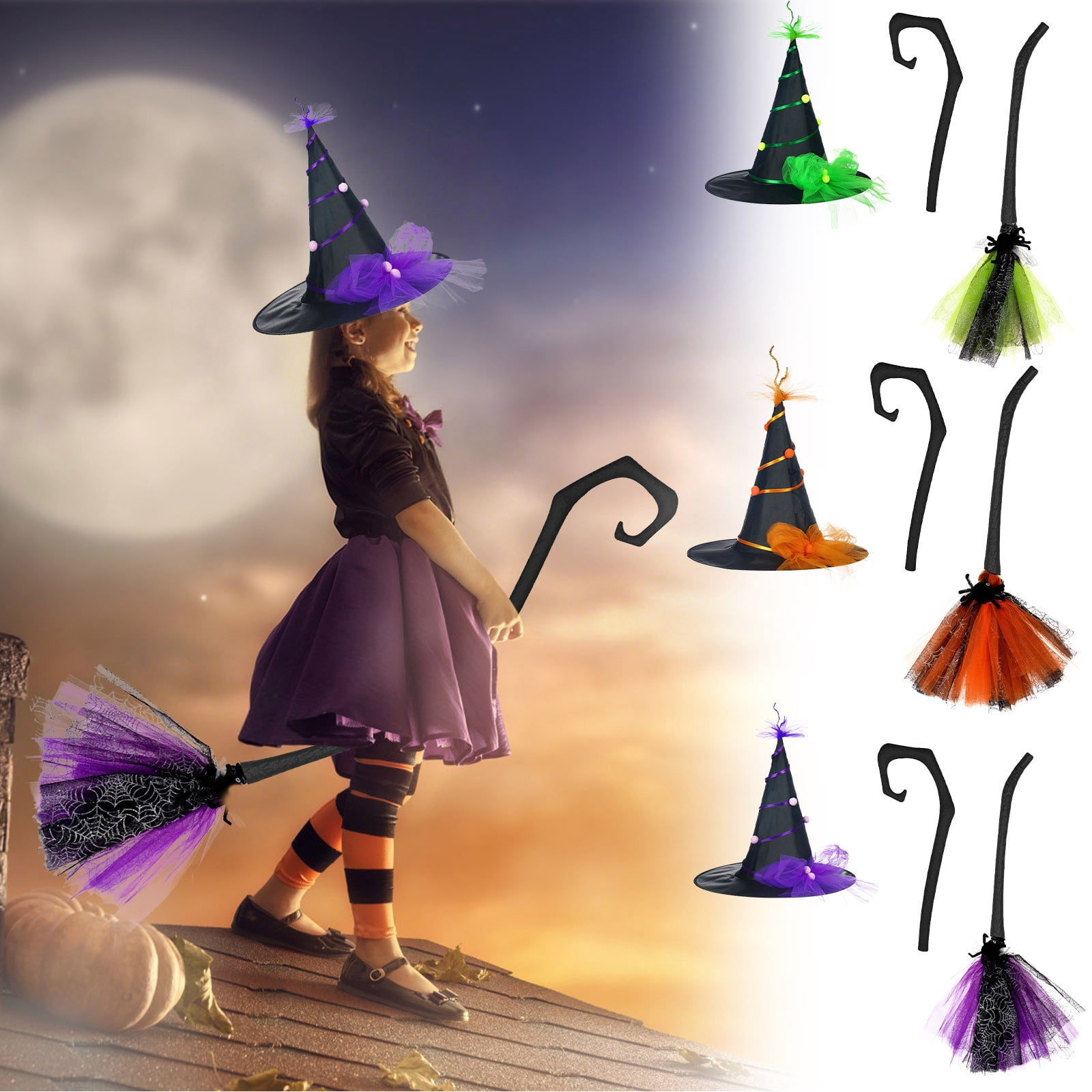 Neorosiri Halloween Witch Flying Broomstick Props Set with Detachable ...