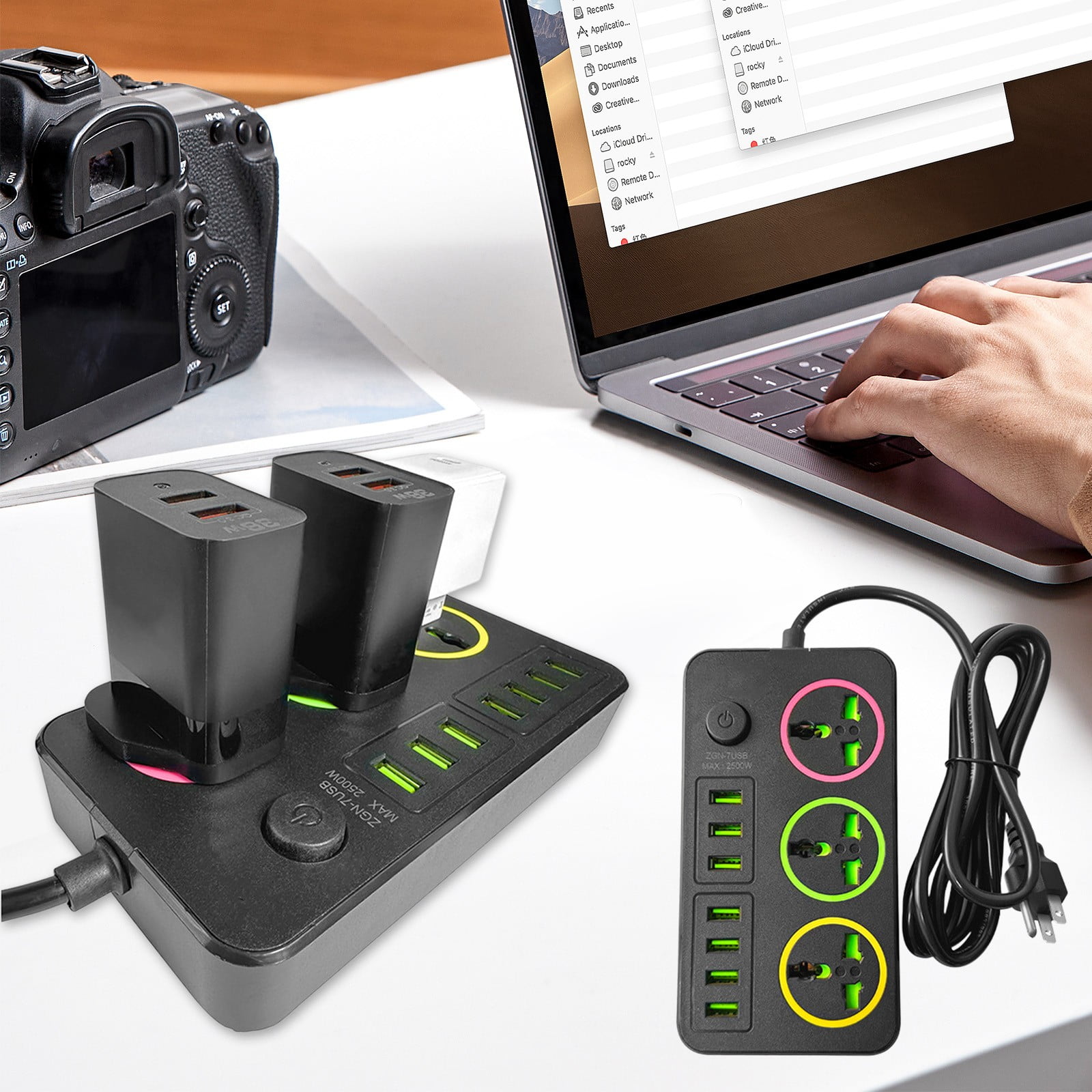 Neorosiri Power Strip 7 USB Ports 3 Outlets Clearance,6.81x9.4x1.22in ...