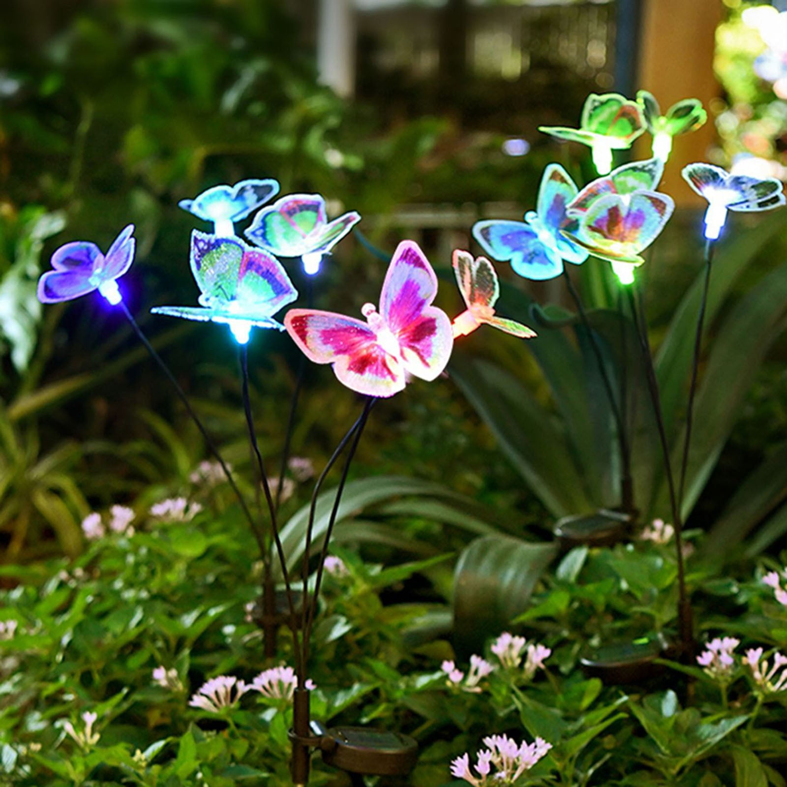 Neorosiri Solar Fiber Optic Butterfly Ground Plug Light-Outdoor Garden ...