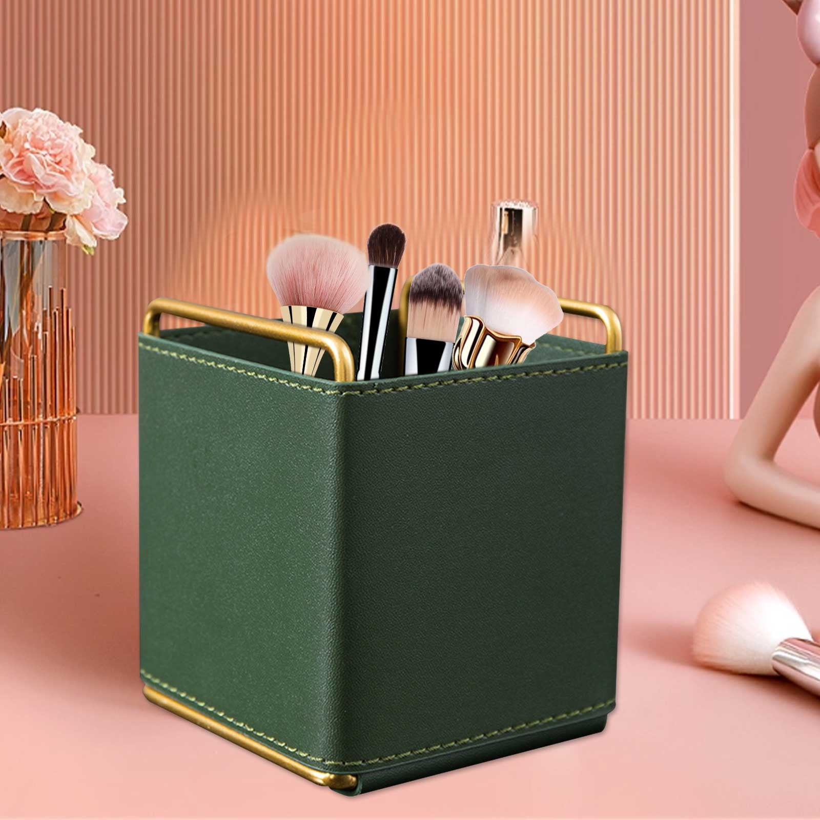 Neorosiri Square Leather Pen Holder - Desktop Stationery Organizer ...