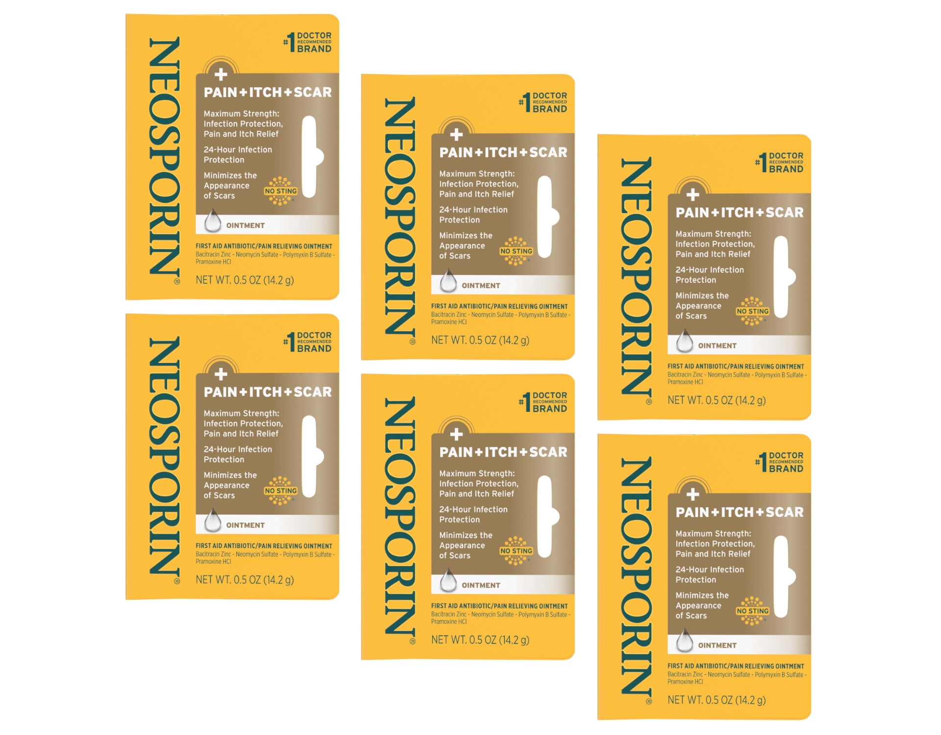 Neosporin + Pain Itch Scar Multi-Action Ointment 0.5 oz (Pack of 6 ...