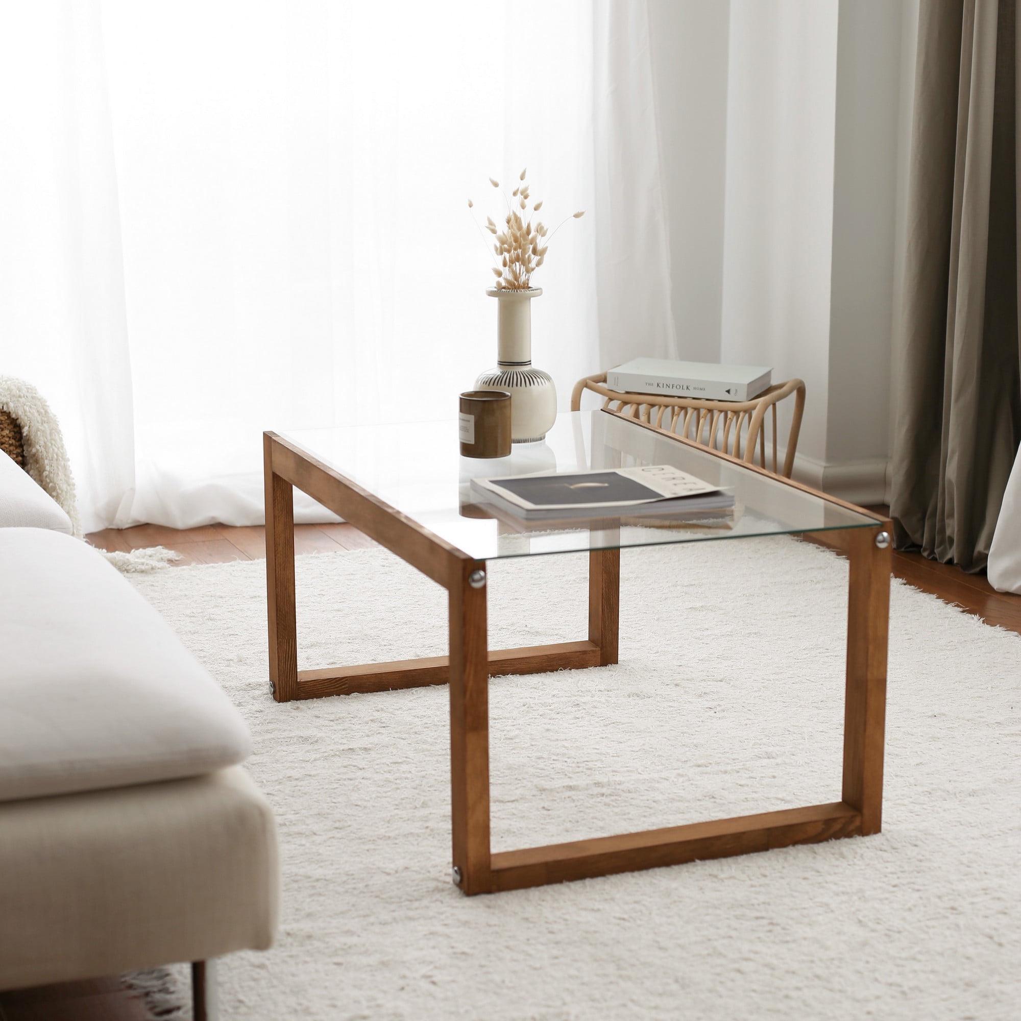 Neostill - Via - Pine Solid Wood Coffee Table with Tempered Glass for ...