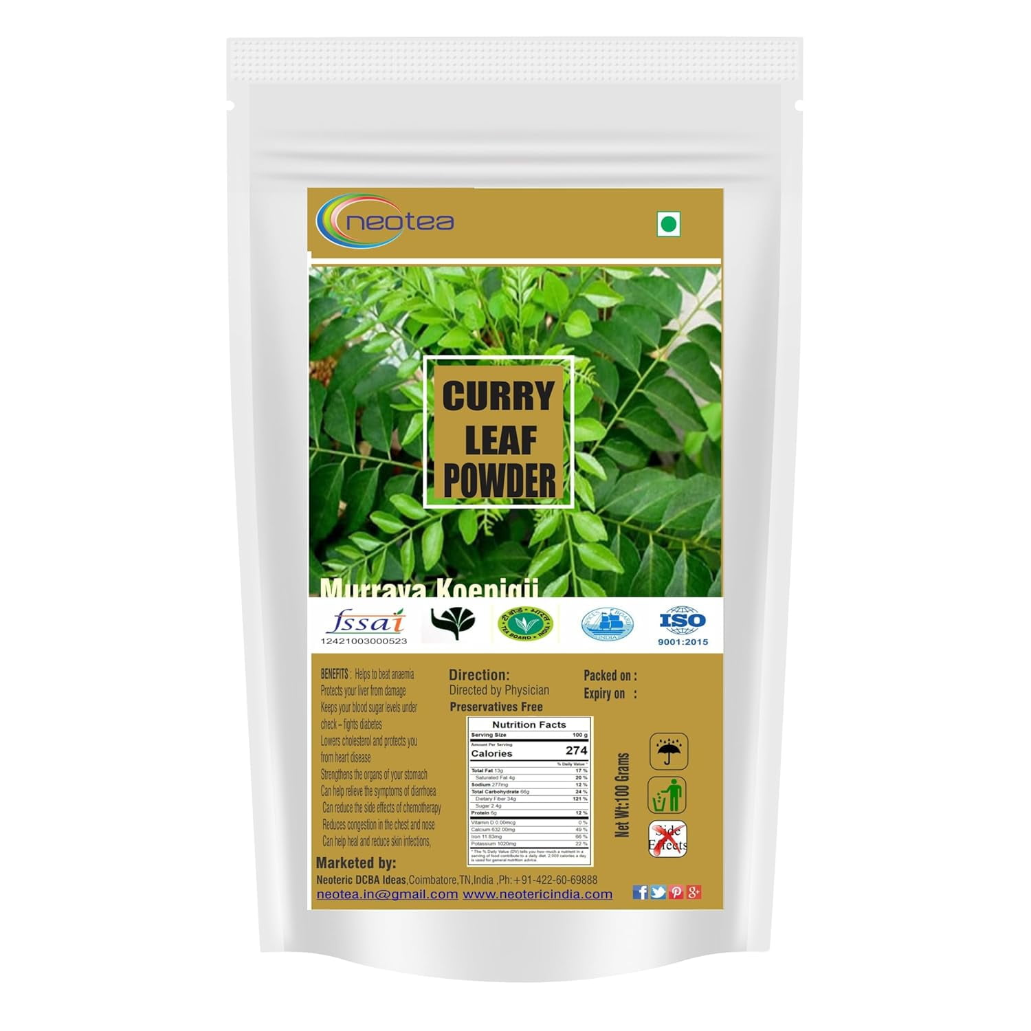 Neotea Curry Leaves Powder | Karuvepillai Powder for Strong & Shiny ...