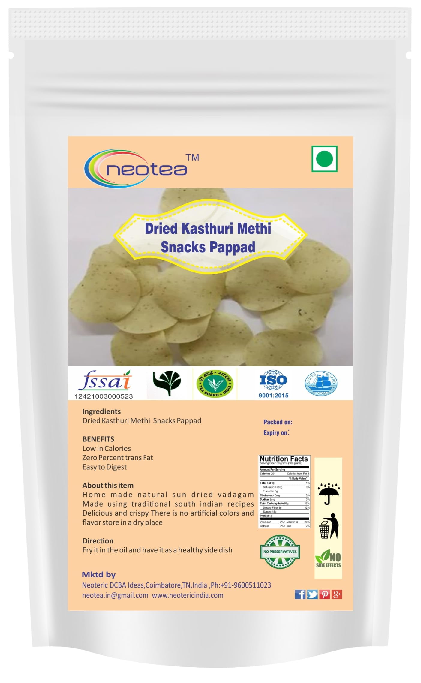 Neotea Homemade Dried Papad/Pappad/Papadum/Appalam (Indian HYZ01 Dish ...
