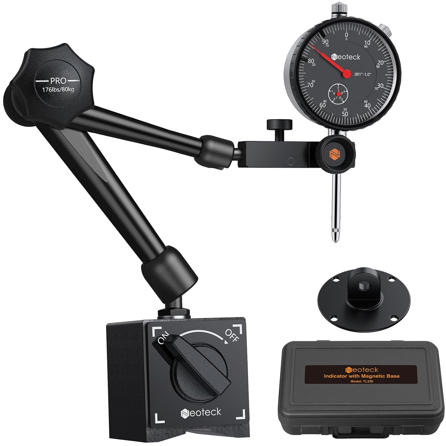 Neoteck 0-1"/0.001" Dial Indicator and Magnetic Base Set with Storage ...