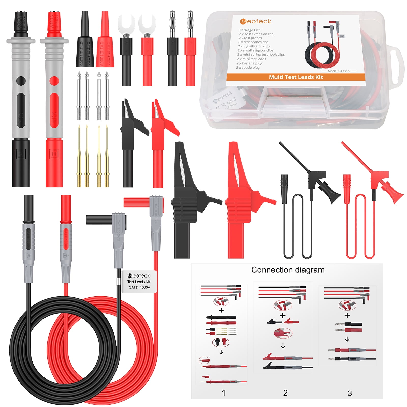 Neoteck 24 in 1 Multimeter Test Leads Kit For Fluke w/ Alligator Clips ...