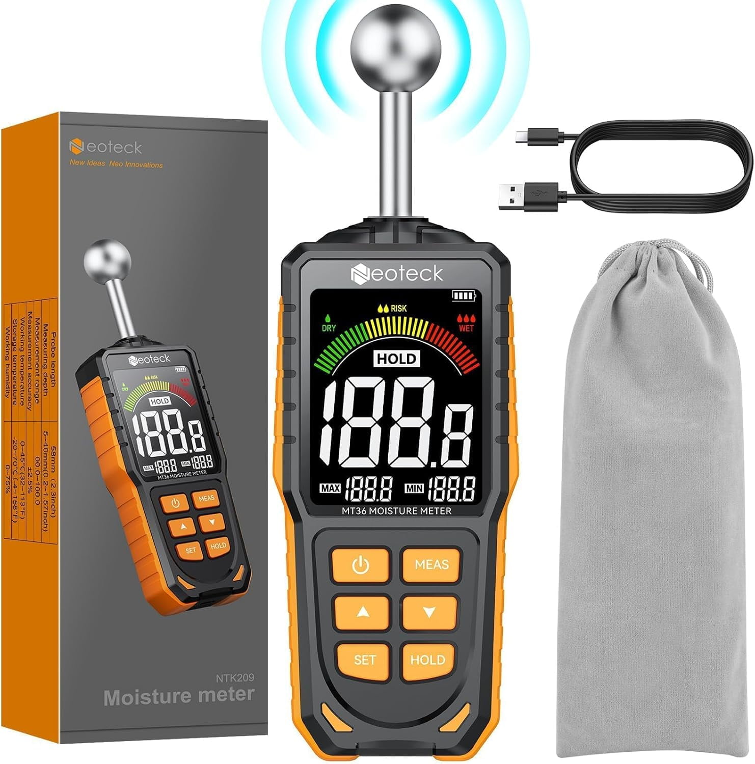 Neoteck Spherical Inductive Moisture Meter 5-40mm Analysis Depth ...