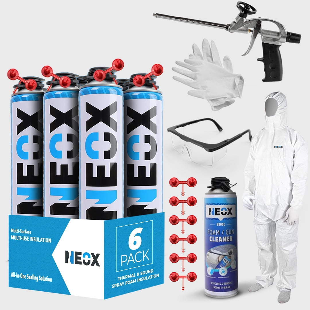 Neox Spray Foam Insulation Kit - Closed Cell, 6 x 29.6 Oz Cans, Covers ...