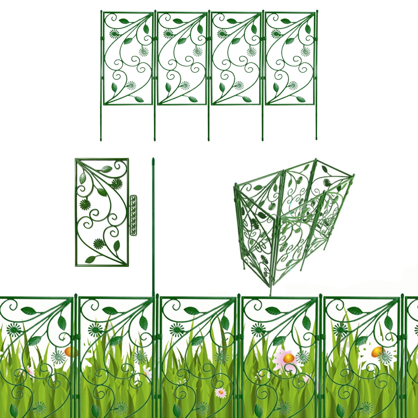 Neoyler 4 Pack Plastic Garden Edging Picket Fence Panels with Ground ...