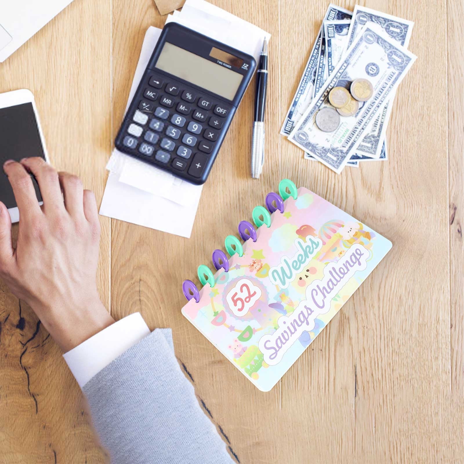 Neoyler 52 Week Savings Planner with Cash Hole 8 Hole Loose Leaf ...