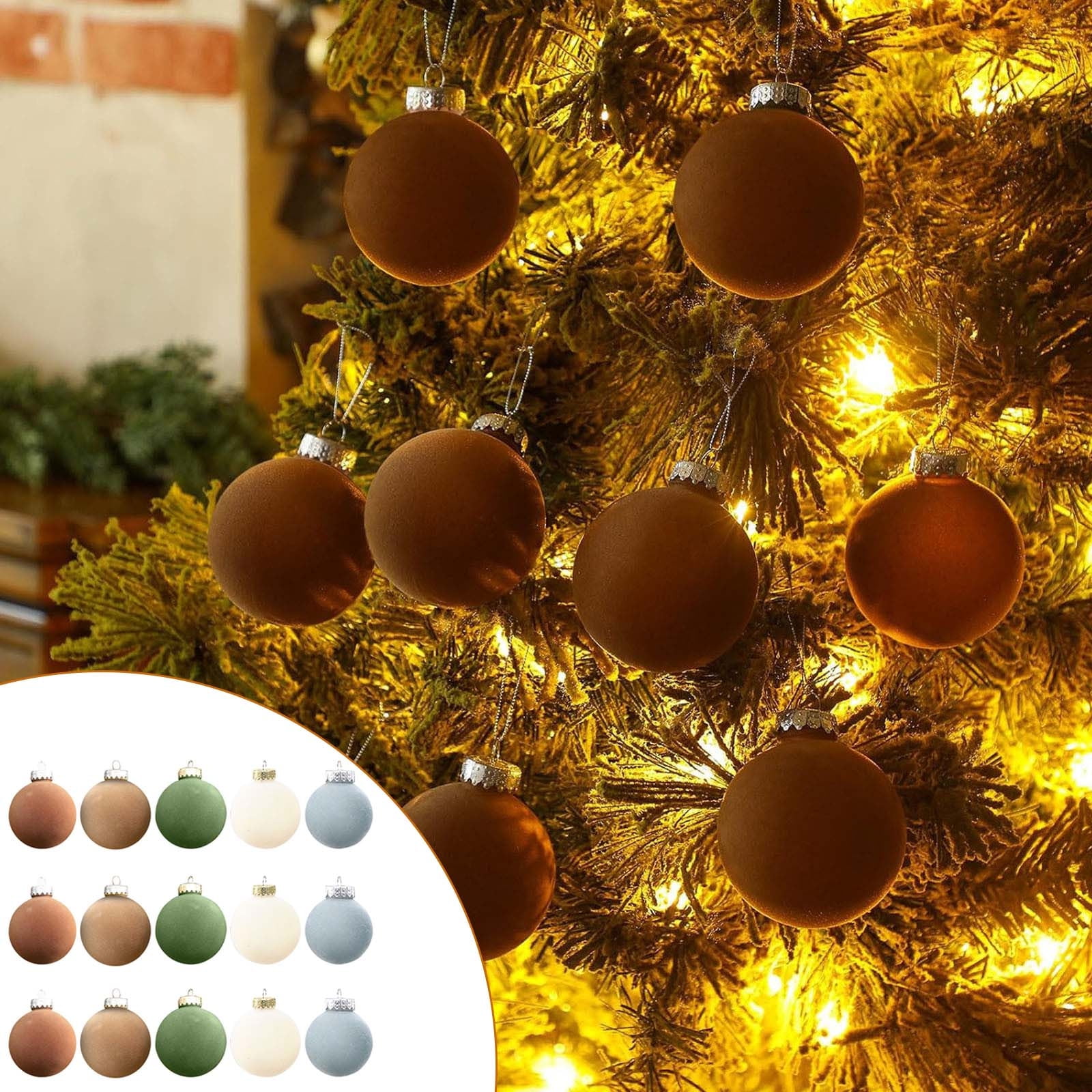 Neoyler Christmas Decorations Set of 15 Flocked Plastic Balls with ...