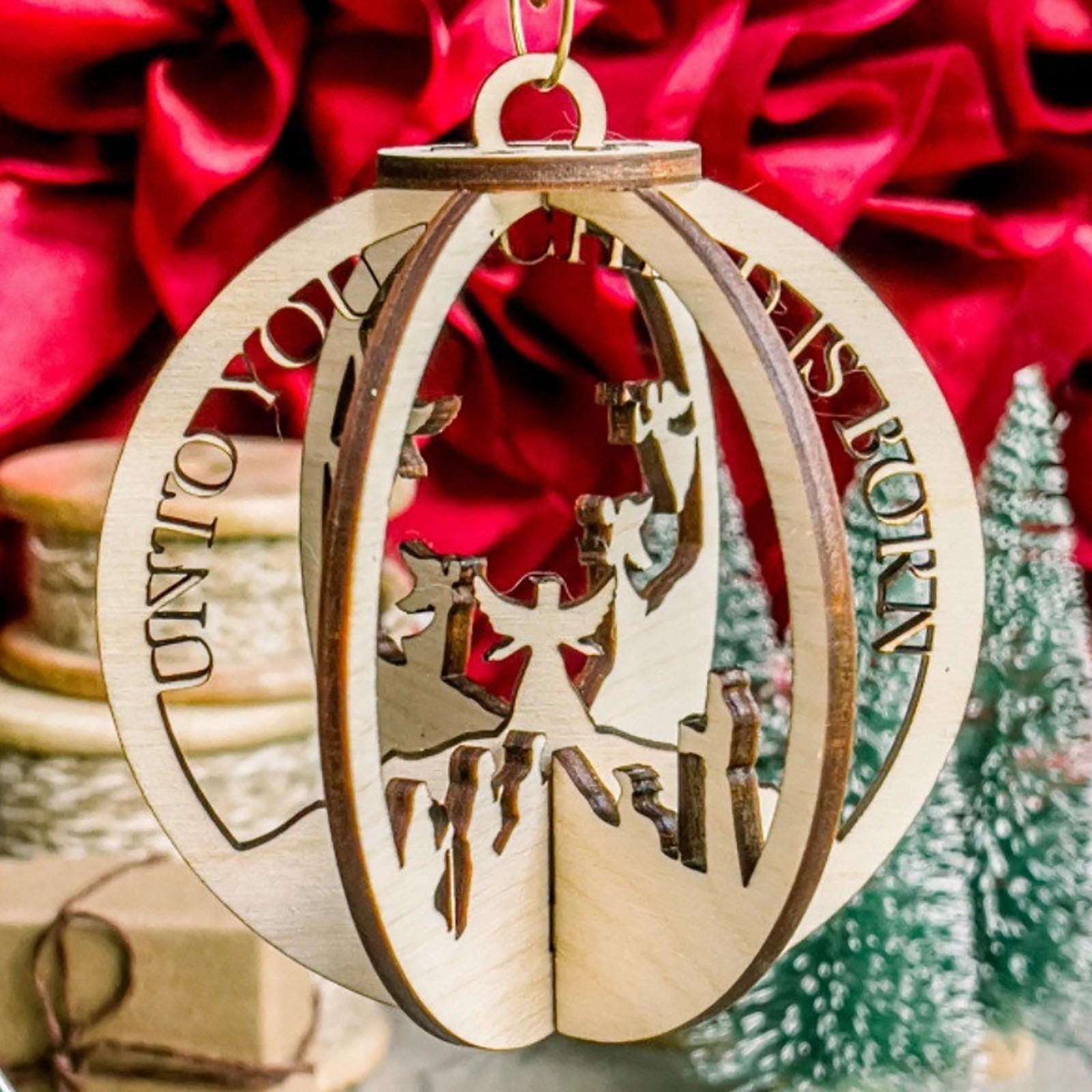 Neoyler Christmas Decorations Wooden 3D Nativity Ornament for Indoor ...