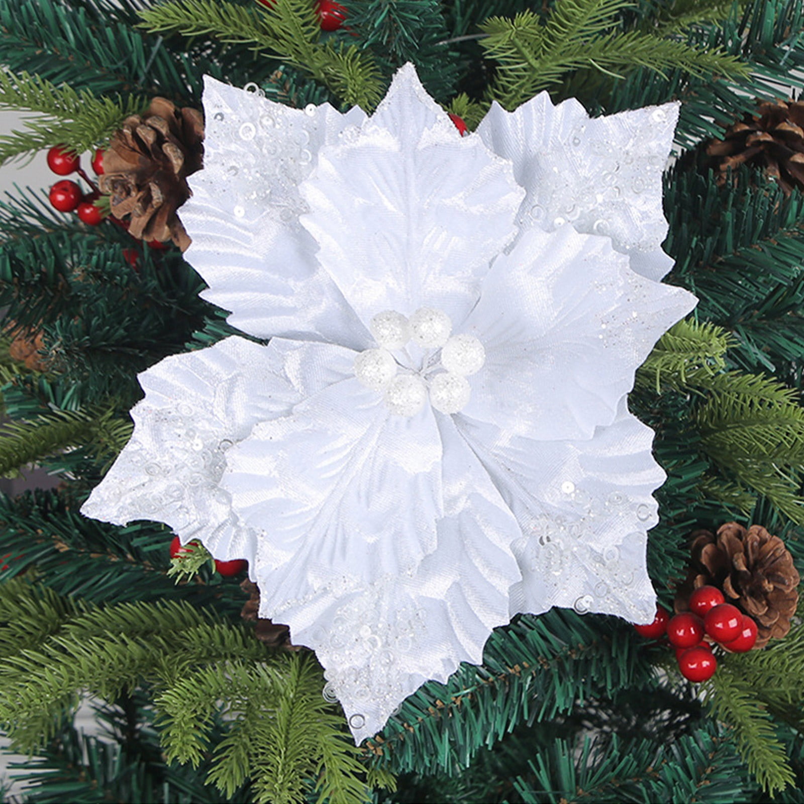 Neoyler Christmas Decorative Flowers Christmas Tree Christmas ...