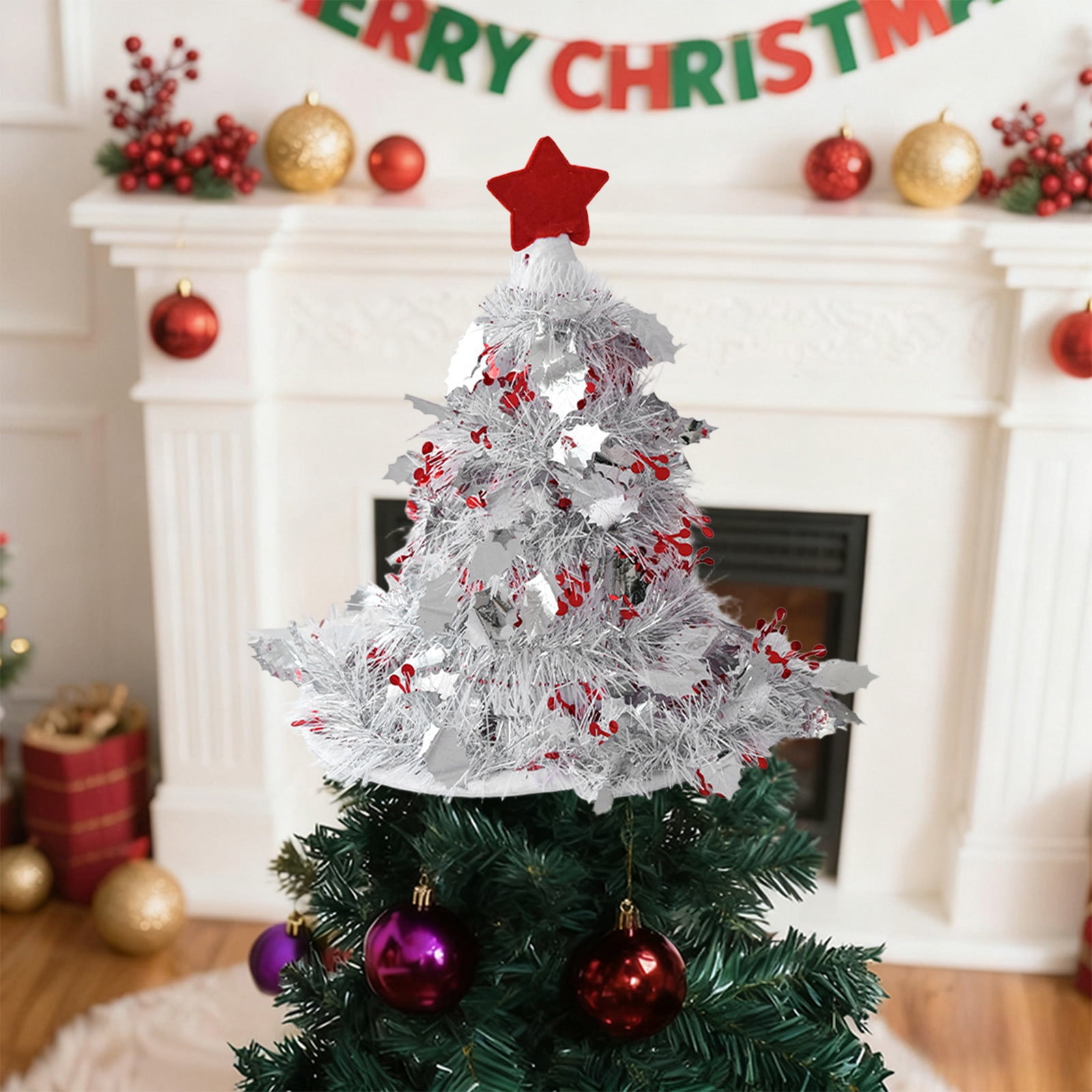 Neoyler Christmas Tree Santa Hat Treetop Ornament with Star Accent ...