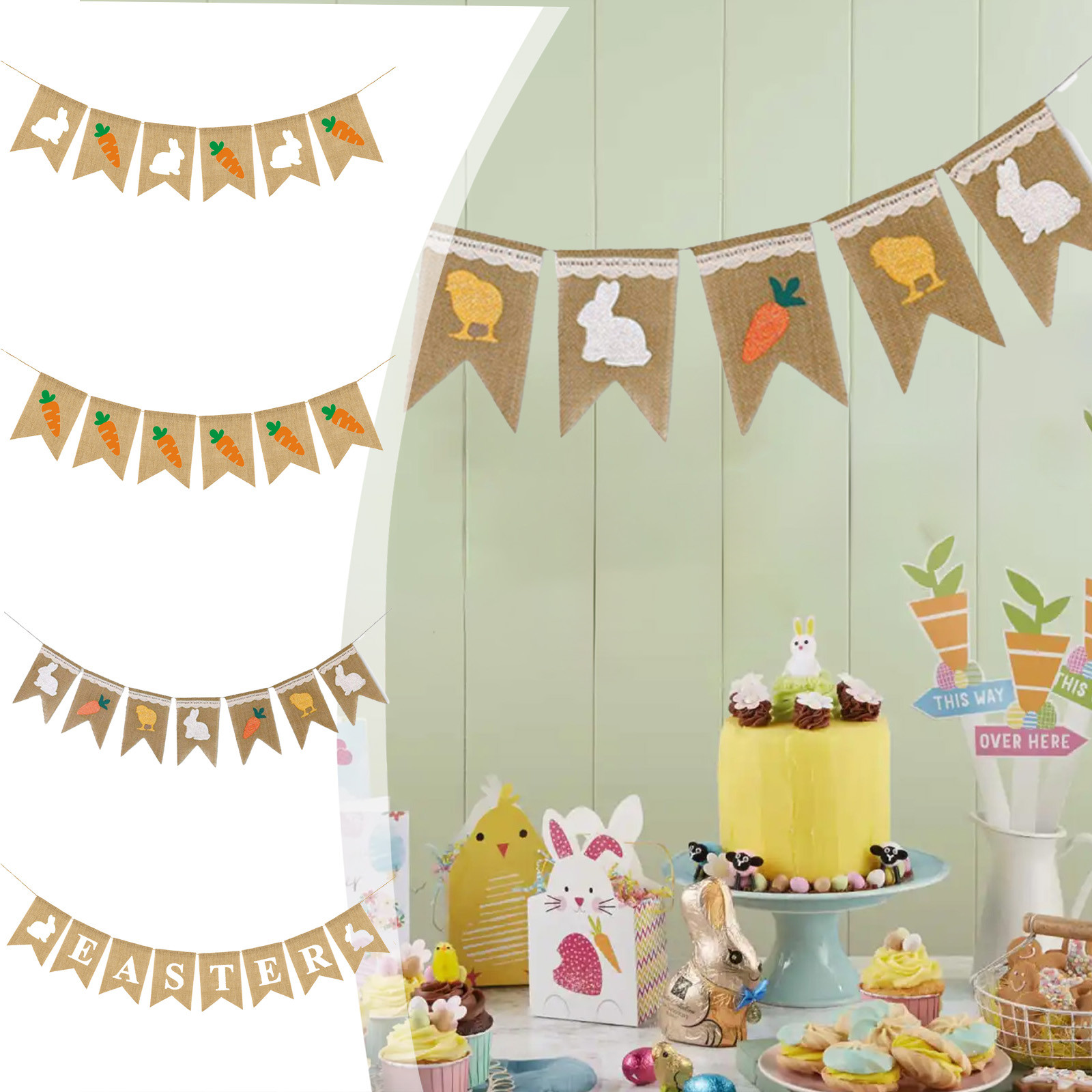 Neoyler Easter Decorations Swallowtail Festival Flags Linen Pennants ...