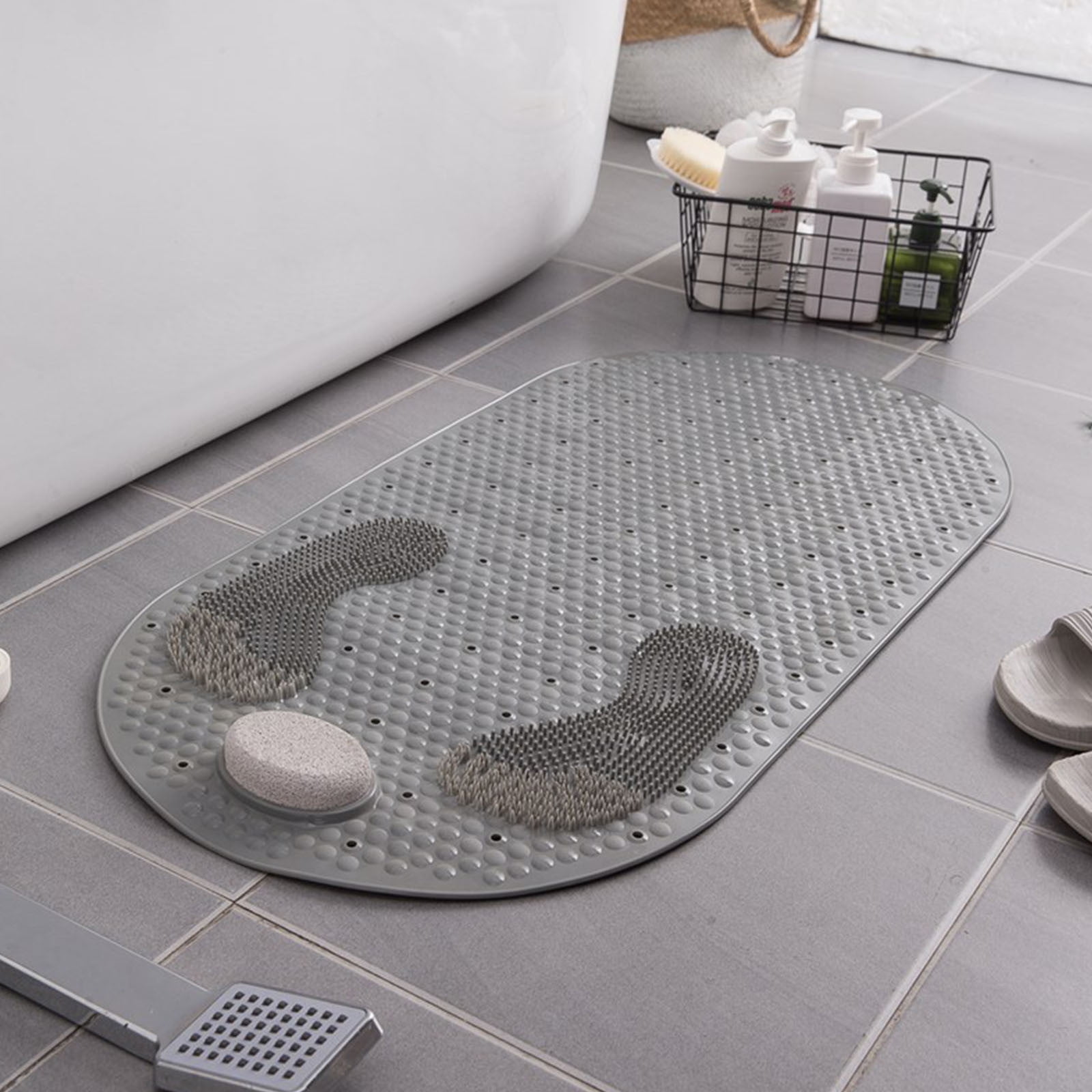 Neoyler Foot Massage Bathtub Mat with Pumice Stone Suction Cups ...