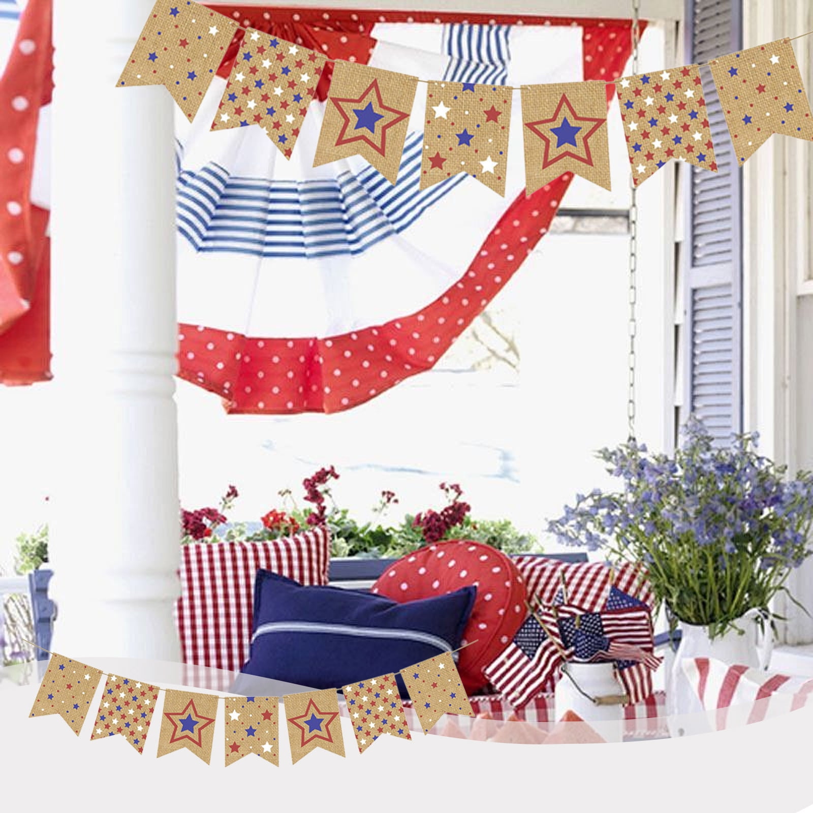 Neoyler Independence Day String Flag Decoration Set of Two Linen Long ...