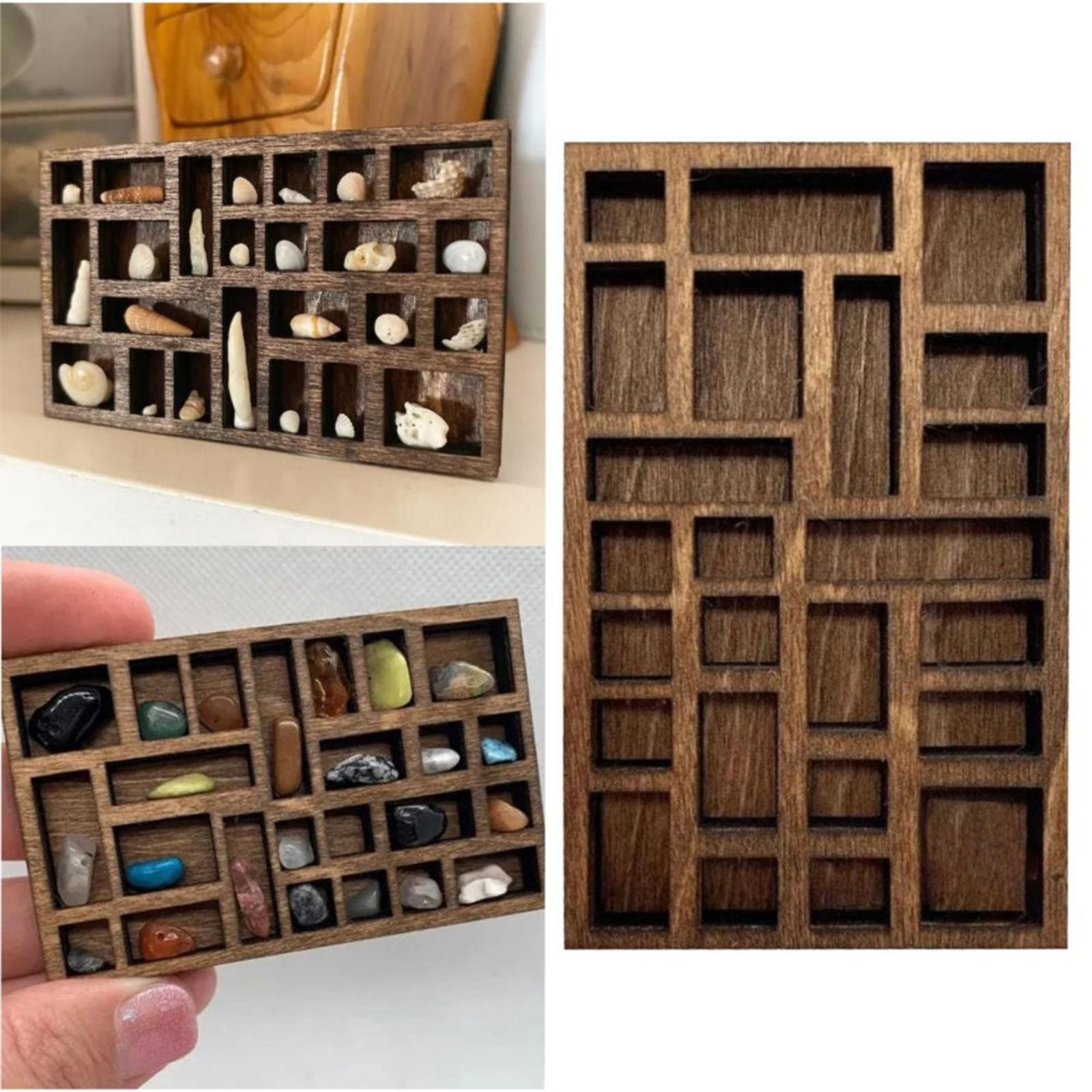Neoyler Miniature Trinket Shelf Wooden Jewelry Rack for Specimen ...