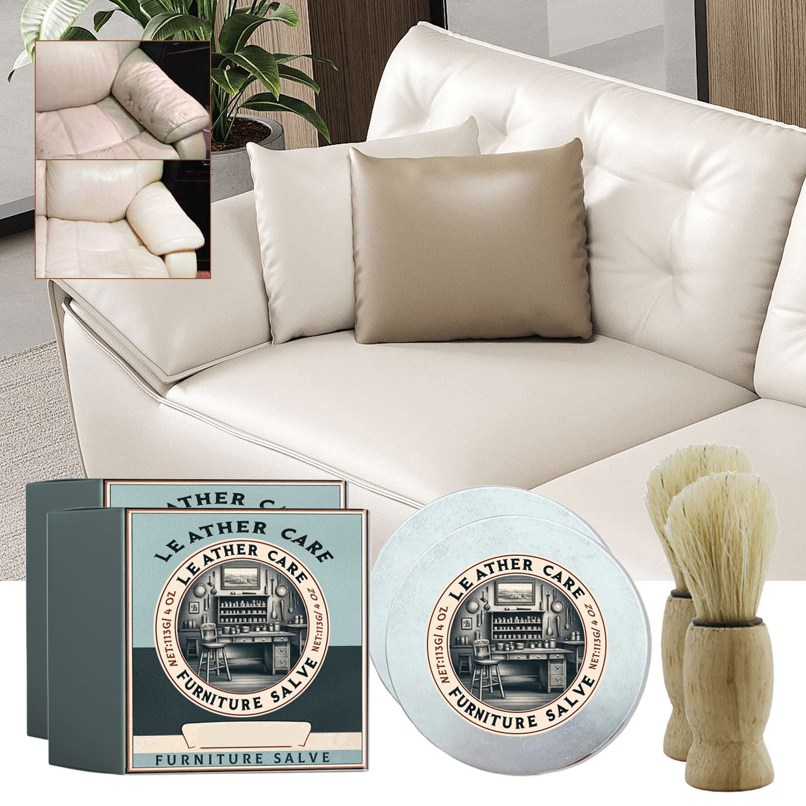 Neoyler Premium Leather Salve Kit for Furniture and Wood Includes Brush ...