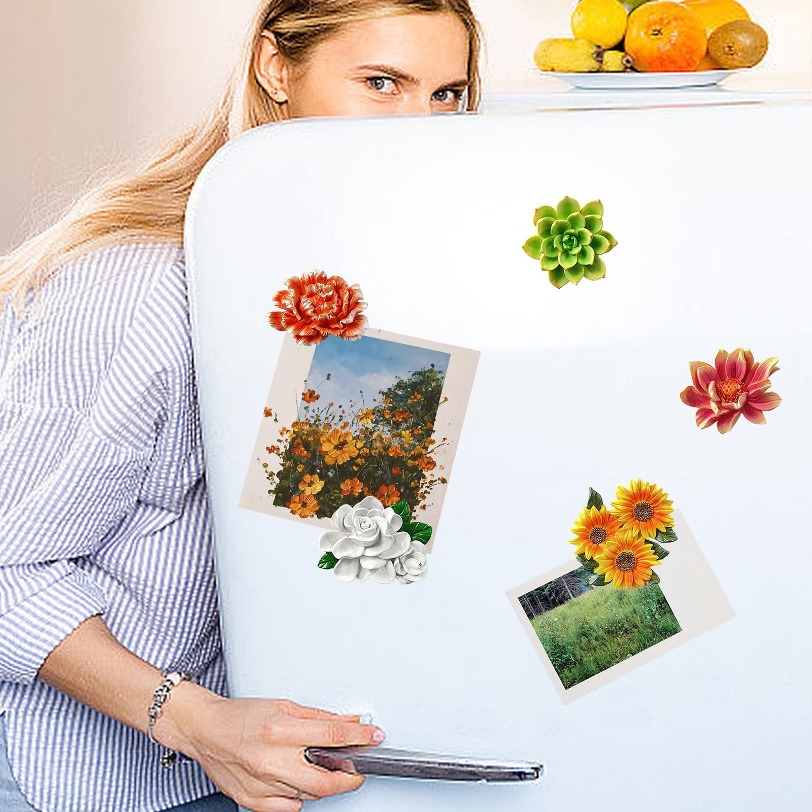 Neoyler Realistic Flower Bouquet Refrigerator Magnets Resin Adhesive ...
