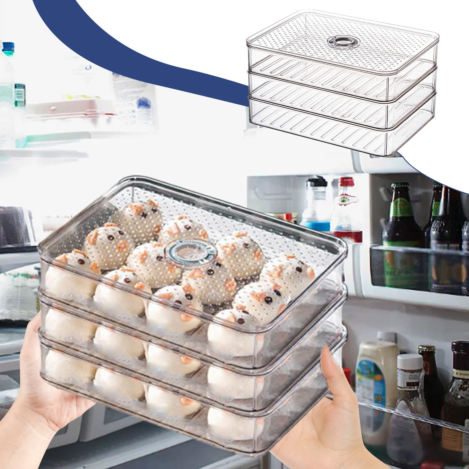 Neoyler Stackable Airtight Food Storage Containers with Secure Lid and Timer for Dumplings ...