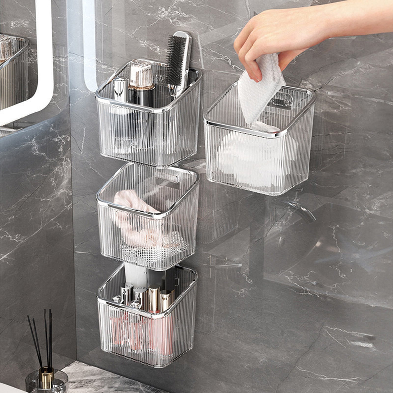 Neoyler Wall Mounted Bathroom Storage Box Clear Plastic Container with ...