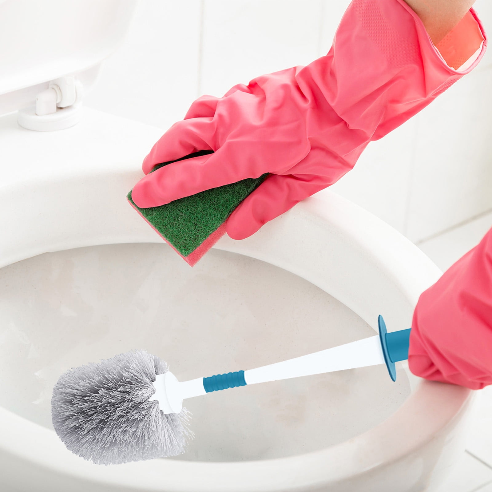 Neoyler Wall Mounted Plastic Toilet Brush Set with Base No Punching ...