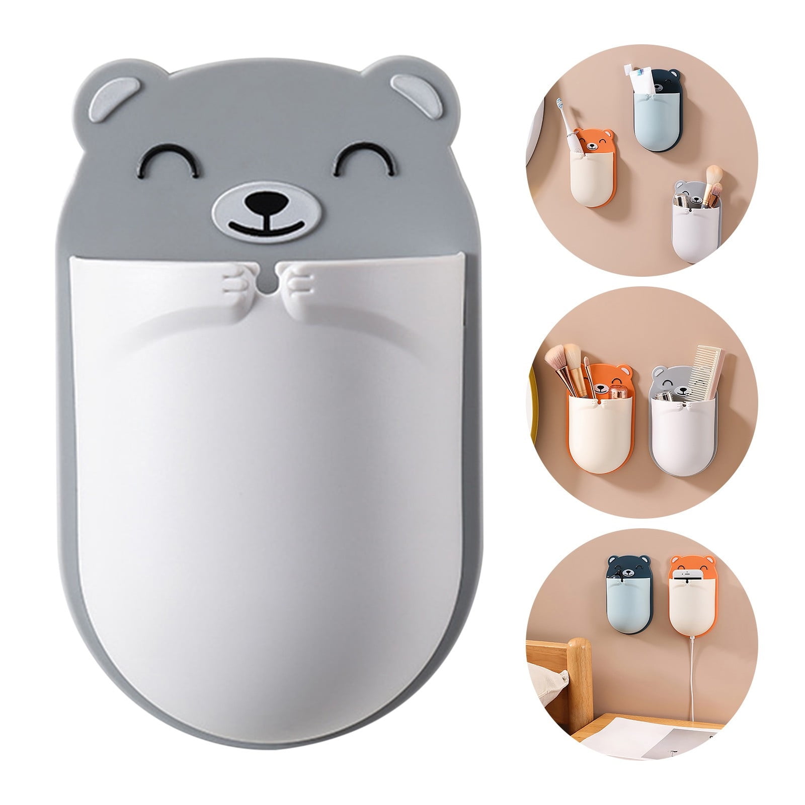 Neoyler Wall Mounted Toothbrush Holder Bear Design No Drilling Adhesive Bathroom Storage ...