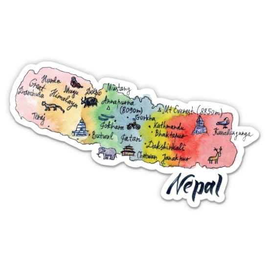 Nepal Country Shape Travel - 8" Vinyl Sticker - For Car Laptop I-Pad ...