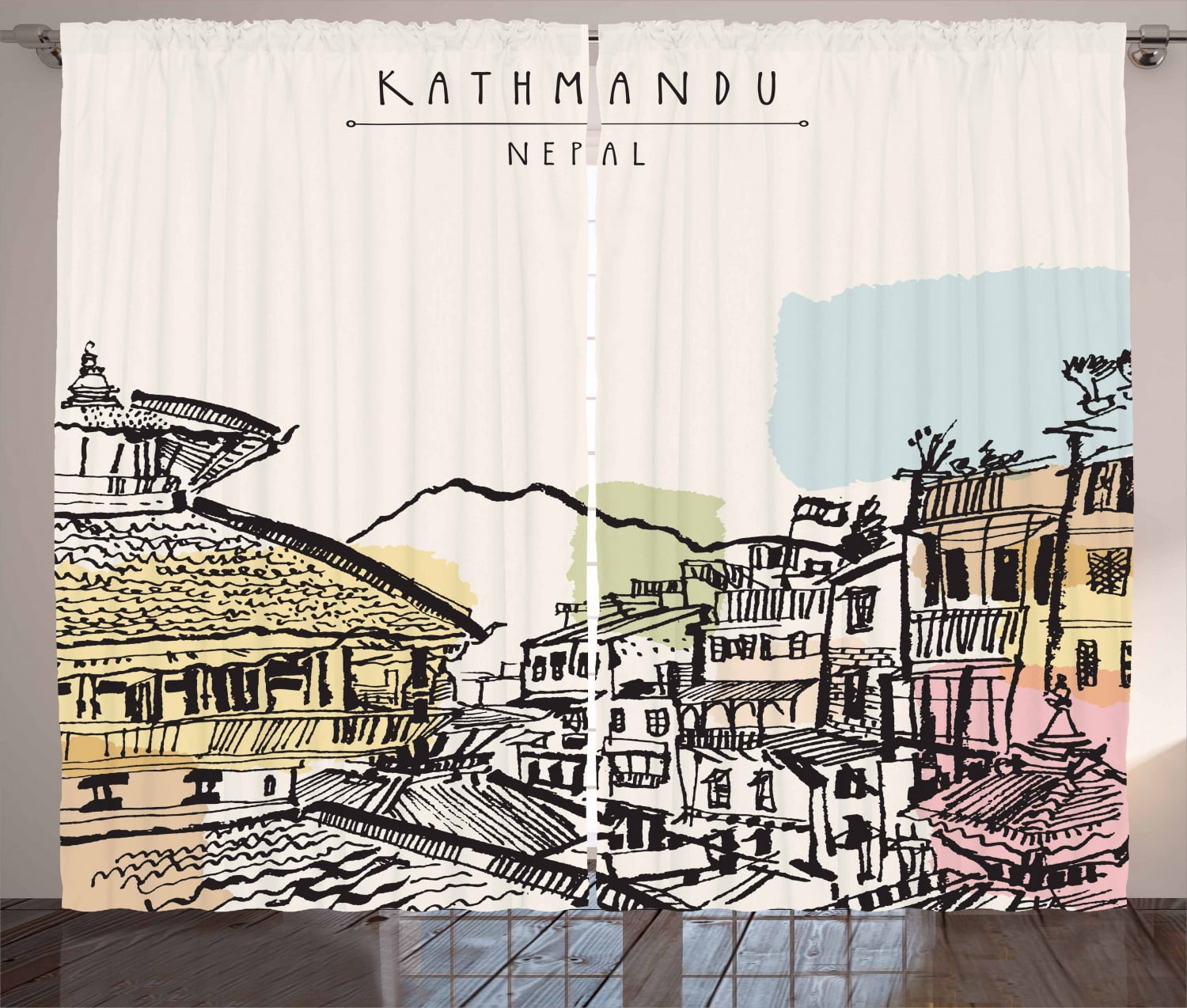 Ambesonne Nepal Curtains 2 Panel Set, Building of Durbar Square, 108" x ...