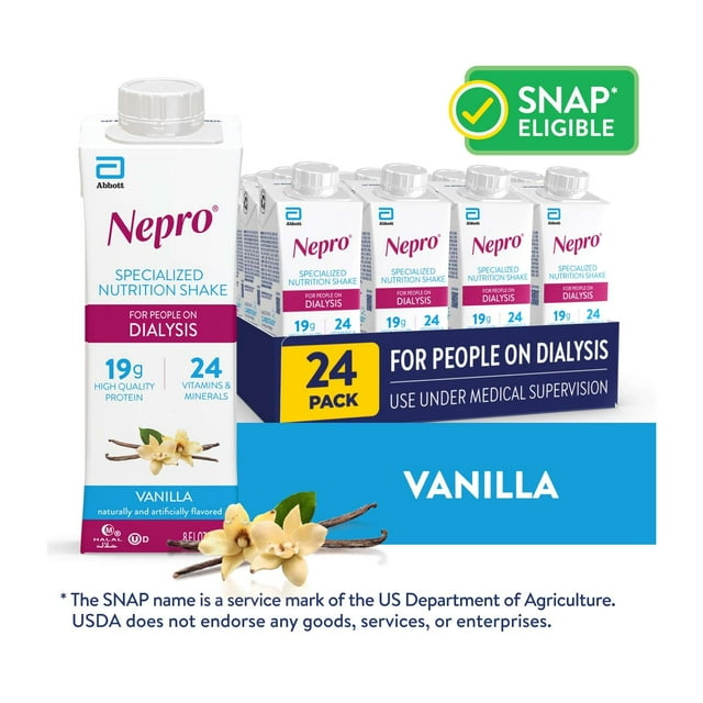 Nepro Nutrition Shake for People on Dialysis, Vanilla, 8 fl oz, Pack of 24 - Walmart.com