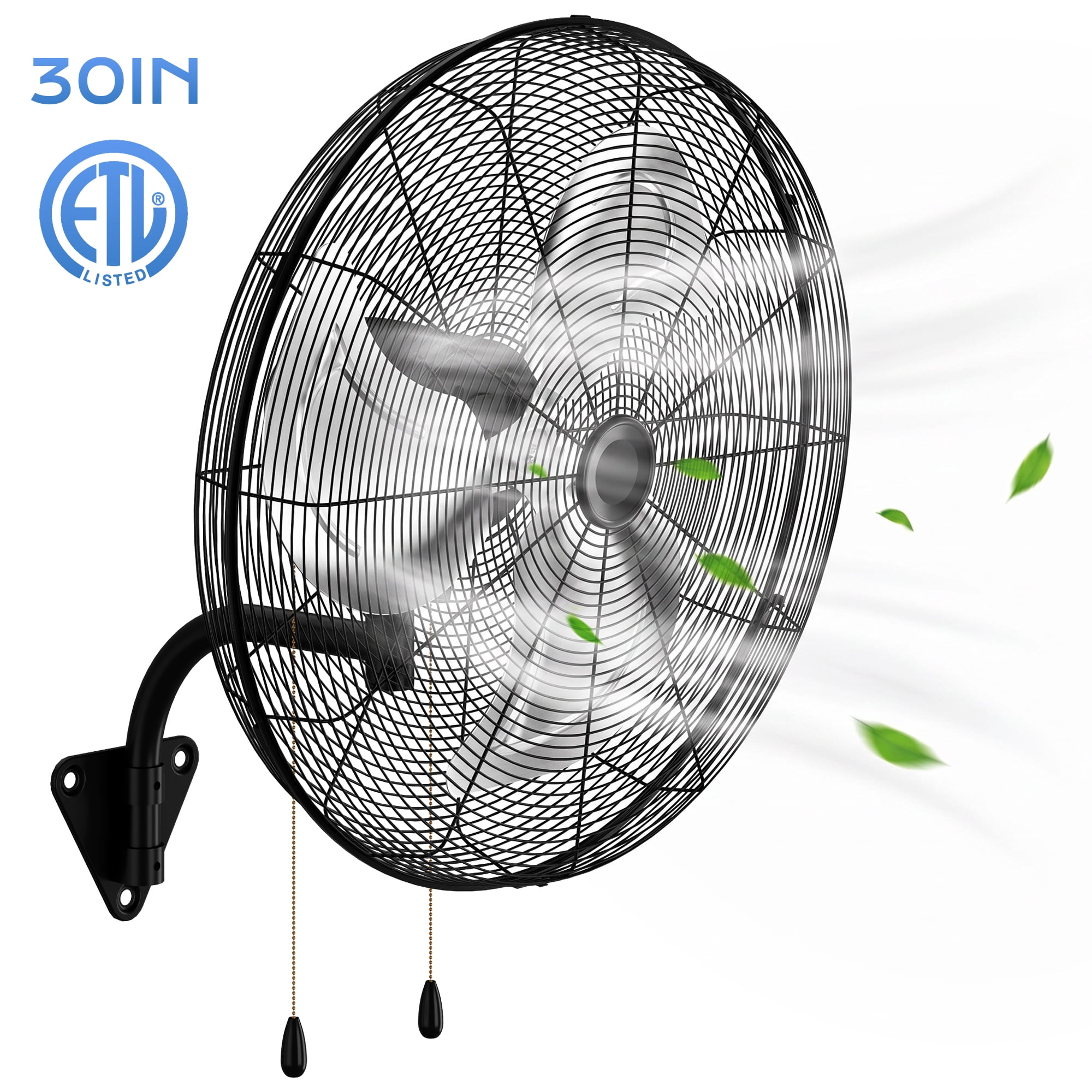 Nepsam 30" Wall Mounted Fan, 3 Speeds High Airflow Industrial Fan with ...