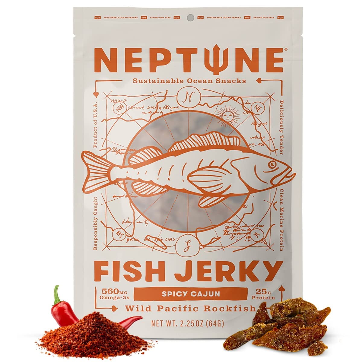 Neptune Snacks Spicy Cajun Fish Jerky 2.25 oz Pack of 10 - Walmart.com